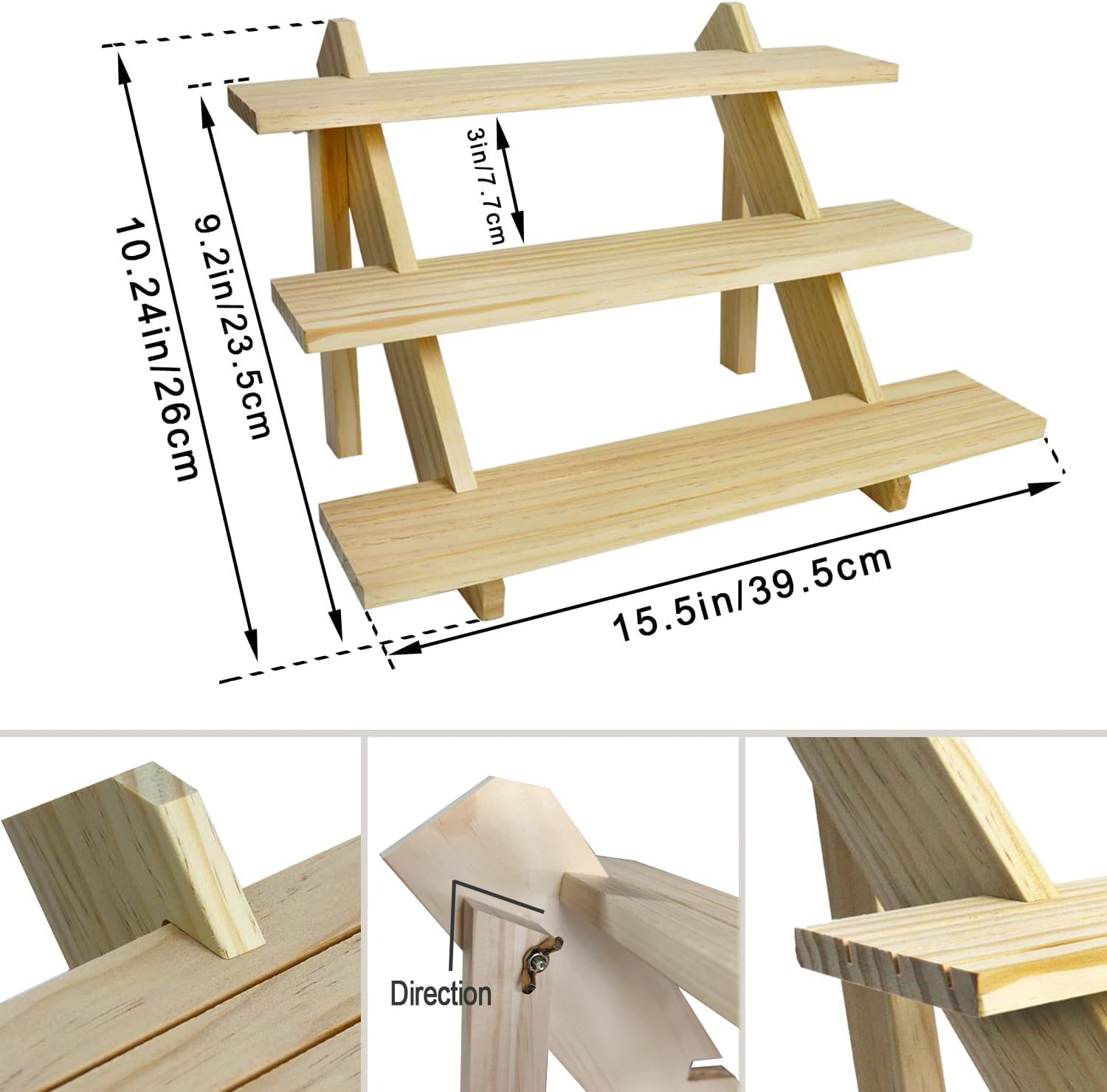 Auroal 3 Tier Earring Display Stands For Selling, Retail Display Riser Earring, Ring Holder Stand, Removable Countertop Small Merchandise Display Stand, for Figures,Cupcake, Photo (Wood color)