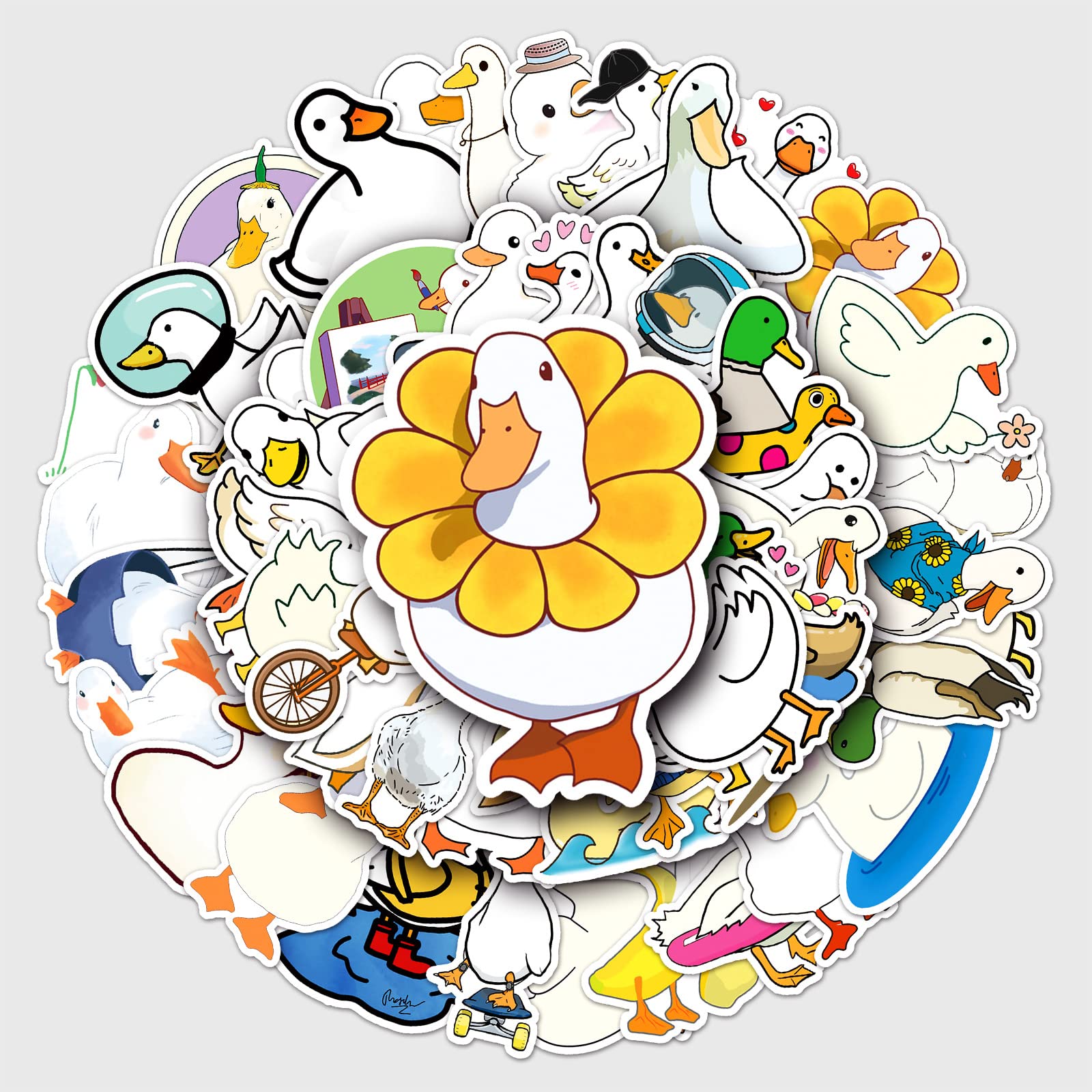 Cute Duck Stickers, 50 Pcs Simulation Cartoon Ducks Vinyl Waterproof Decal,Kids Cognition Sticker Pack for Laptop,Water Bottle,Phone,Desk