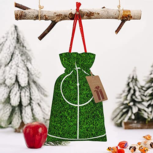 Drawstrings Christmas Gift Bags Football-Field-3d-Soccer Presents Wrapping Bags Xmas Gift Wrapping Sacks Pouches Medium