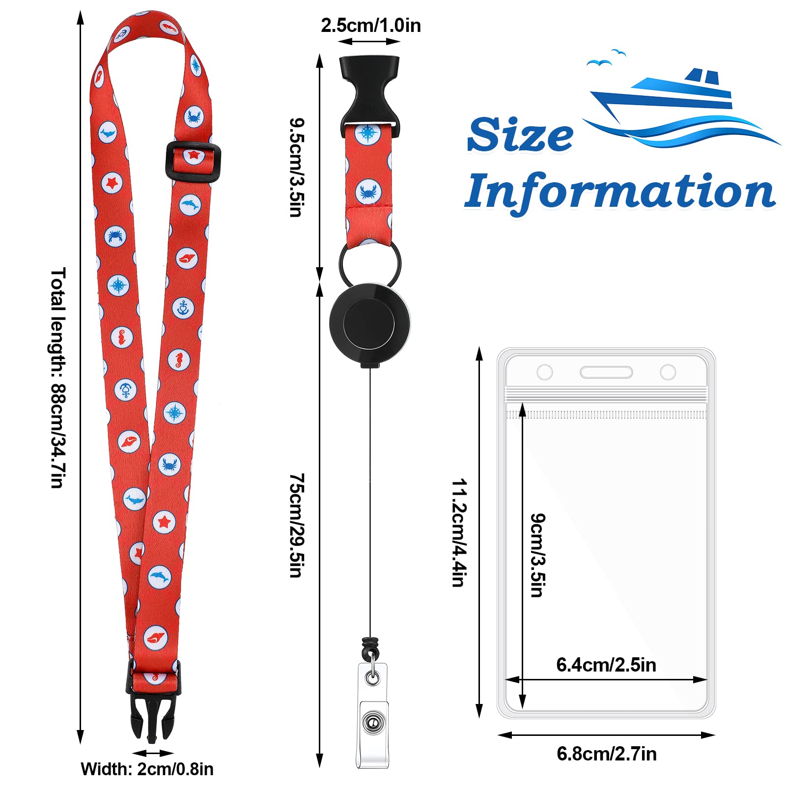 Leinuosen 5 Sets Cruise Lanyard for Ship Cards Ship Essentials Cruise Lanyards Pattern Adjustable Lanyard with Retractable Reel Waterproof ID Badge Holders Accessories(Fresh Style)