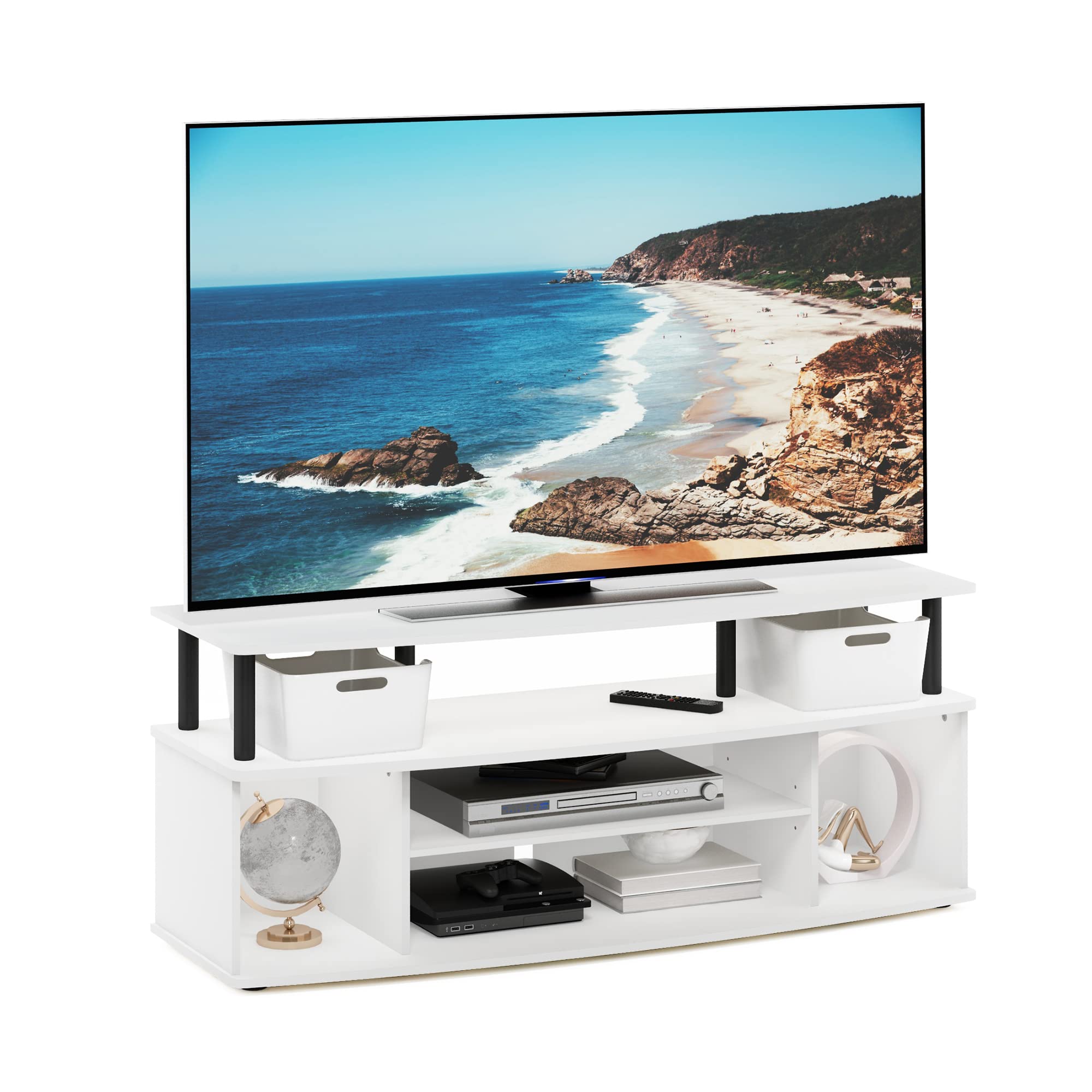 Furinno Jaya Large Entertainment Center Hold up to 55-in TV, Inch, White/Black