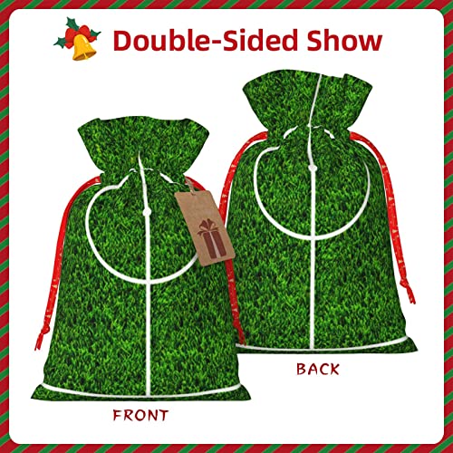 Drawstrings Christmas Gift Bags Football-Field-3d-Soccer Presents Wrapping Bags Xmas Gift Wrapping Sacks Pouches Medium