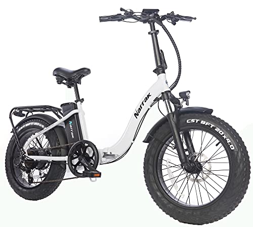 NARRAK Electric Fat Tires Folding Bike, 750W Brushless Motor Peak 1100W, 48V13Ah Removable Battery, Max 28Mph, LCD Display, Suspension, Step-Over/Through Frame for Adult (S128-WHITE)