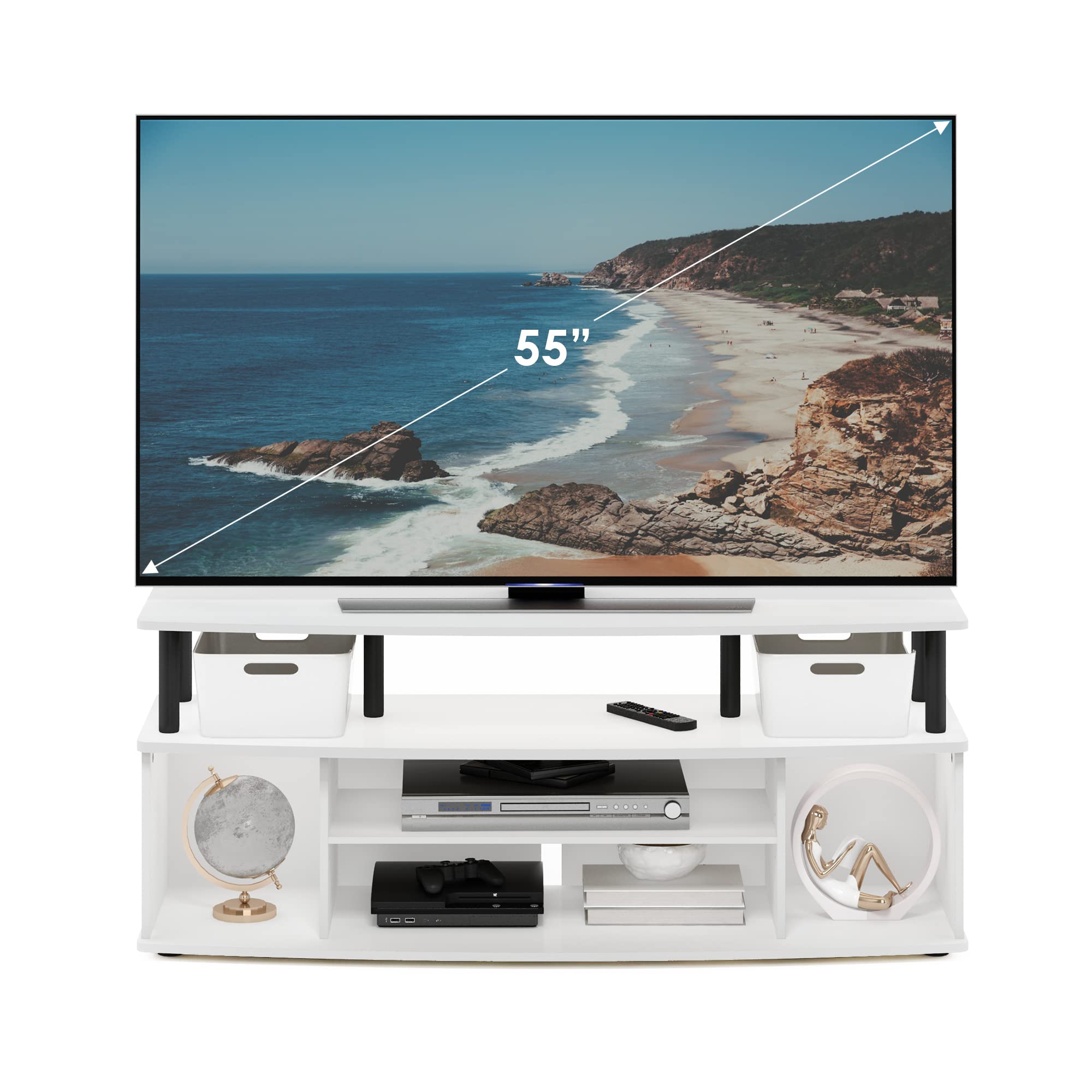 Furinno Jaya Large Entertainment Center Hold up to 55-in TV, Inch, White/Black