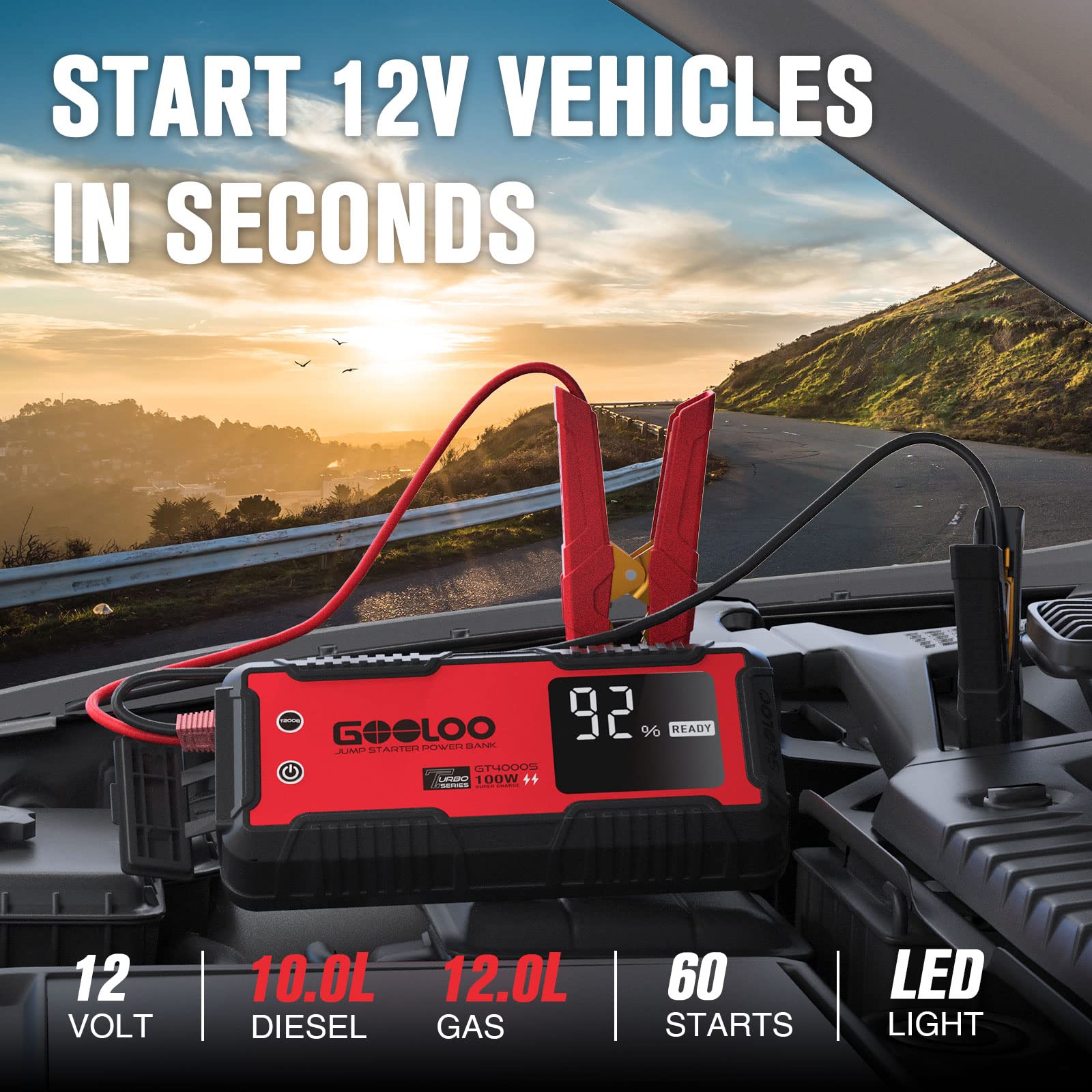 GOOLOO GT4000S Jump Starter 100W Two-Way Fast-Charging Portable Car Jump Starter EVA Storage Case