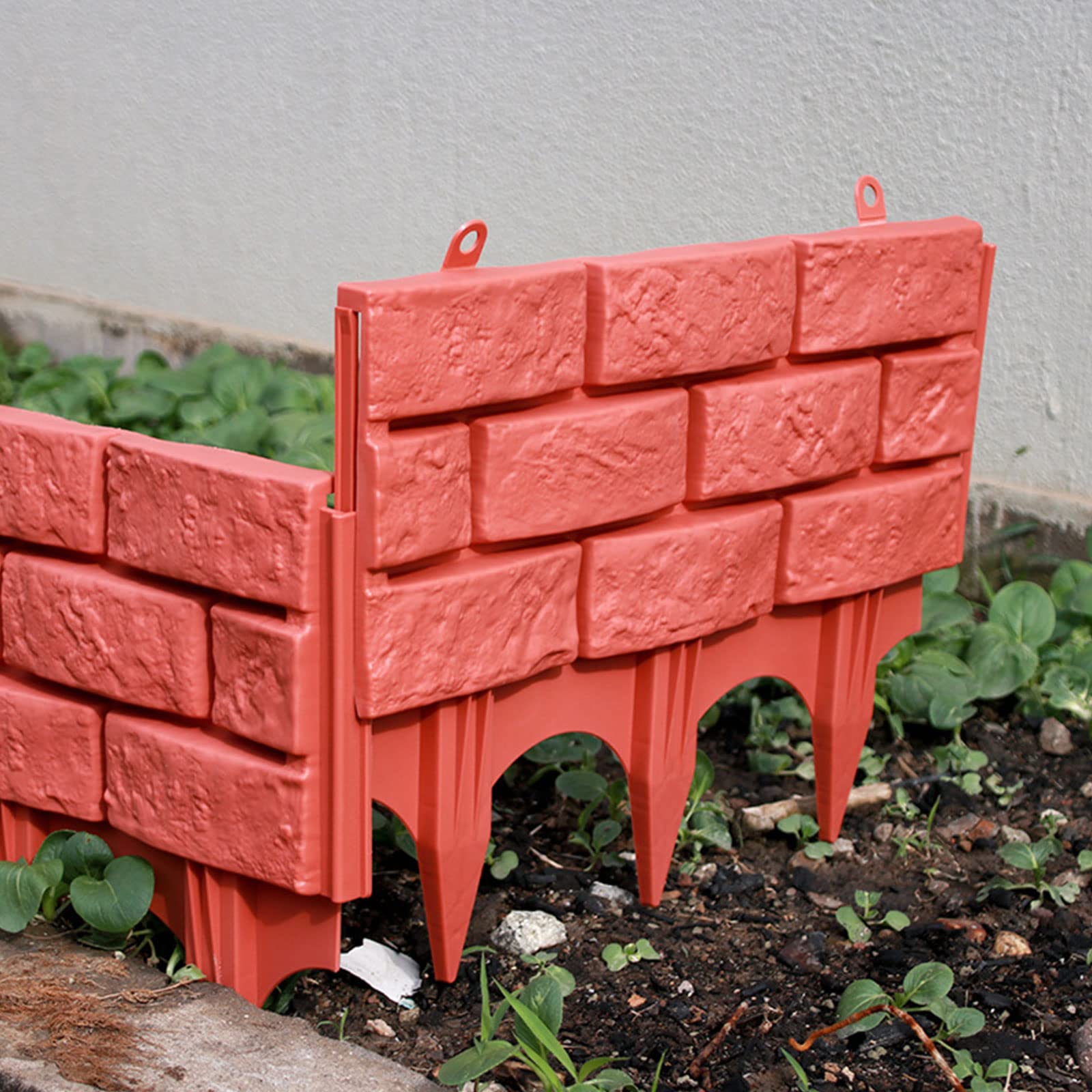 JYCAR 4PCS Garden Plastic Fence Edging, Imitation Stone Effect Flower Bed Edging Plant Border Imitation Stone Brick for Gray