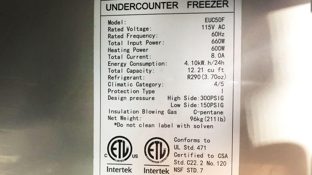 Commercial Undercounter Freezer, ETL NSF 2-Door Upright, 48.125" W 12.2 cu. ft. Auto-Defrost, Stainless Steel Restaurant