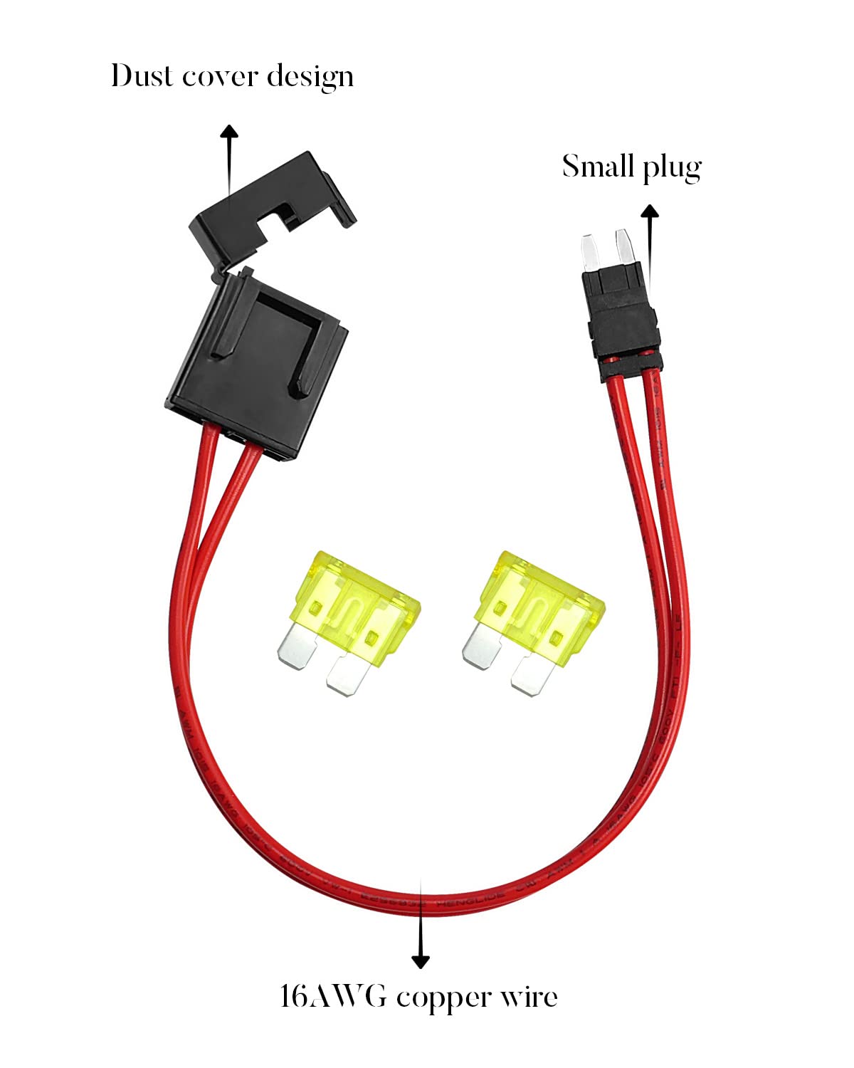 Tavaski Car Fuse Holder Connector, 32V 20 Amp 16 AWG, Tap and Test Automotive Circuits Red Wire Cable, Fit for Mini ATM Fusebox Panels 11.5 Inch, with 2Pcs 20A Fuses