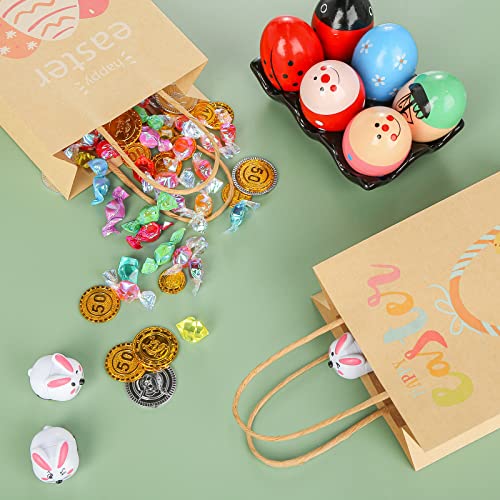TOXOY 3 Rolls Red Gingham Ribbon and 18PCS Easter Kraft Gift Bags
