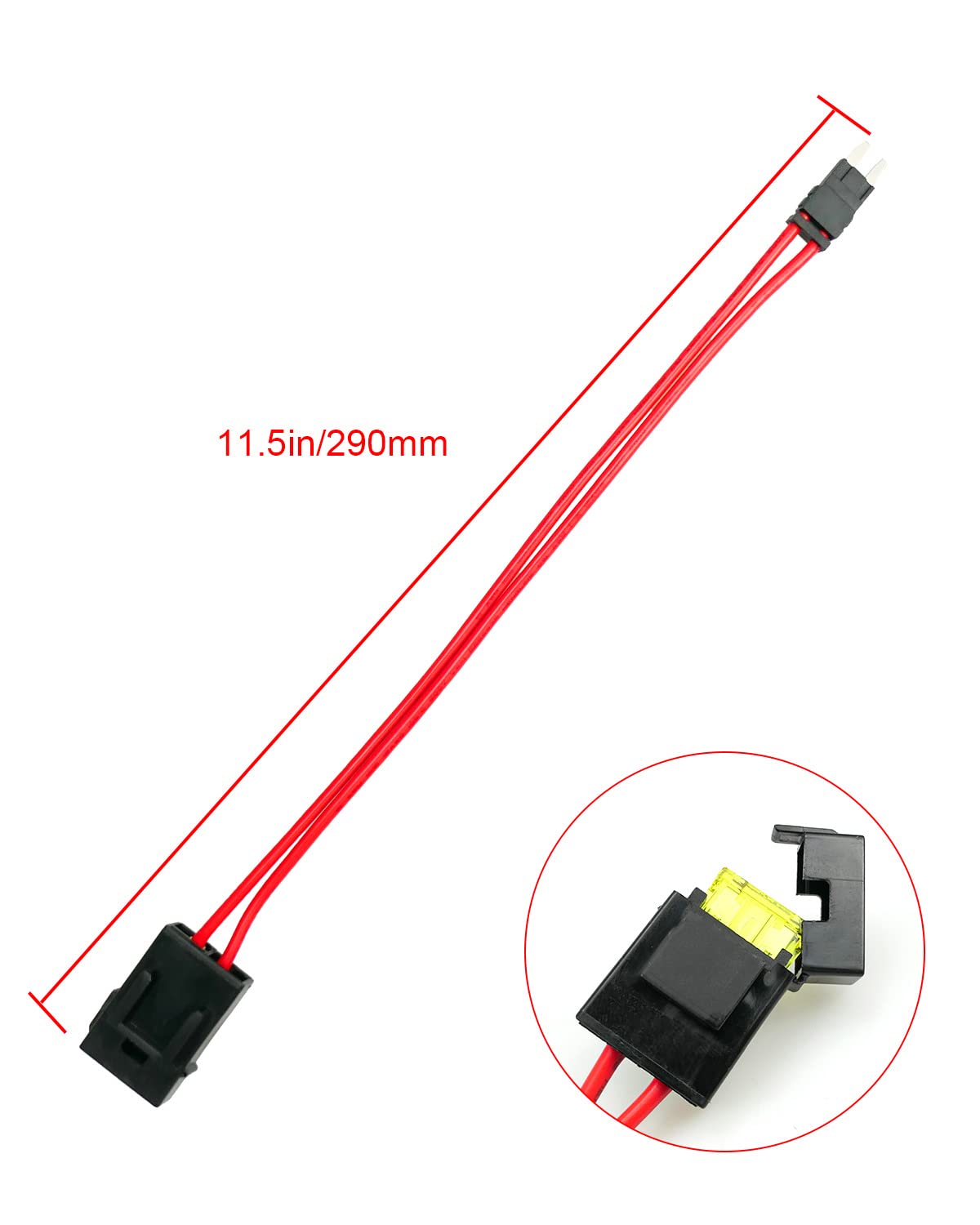 Tavaski Car Fuse Holder Connector, 32V 20 Amp 16 AWG, Tap and Test Automotive Circuits Red Wire Cable, Fit for Mini ATM Fusebox Panels 11.5 Inch, with 2Pcs 20A Fuses
