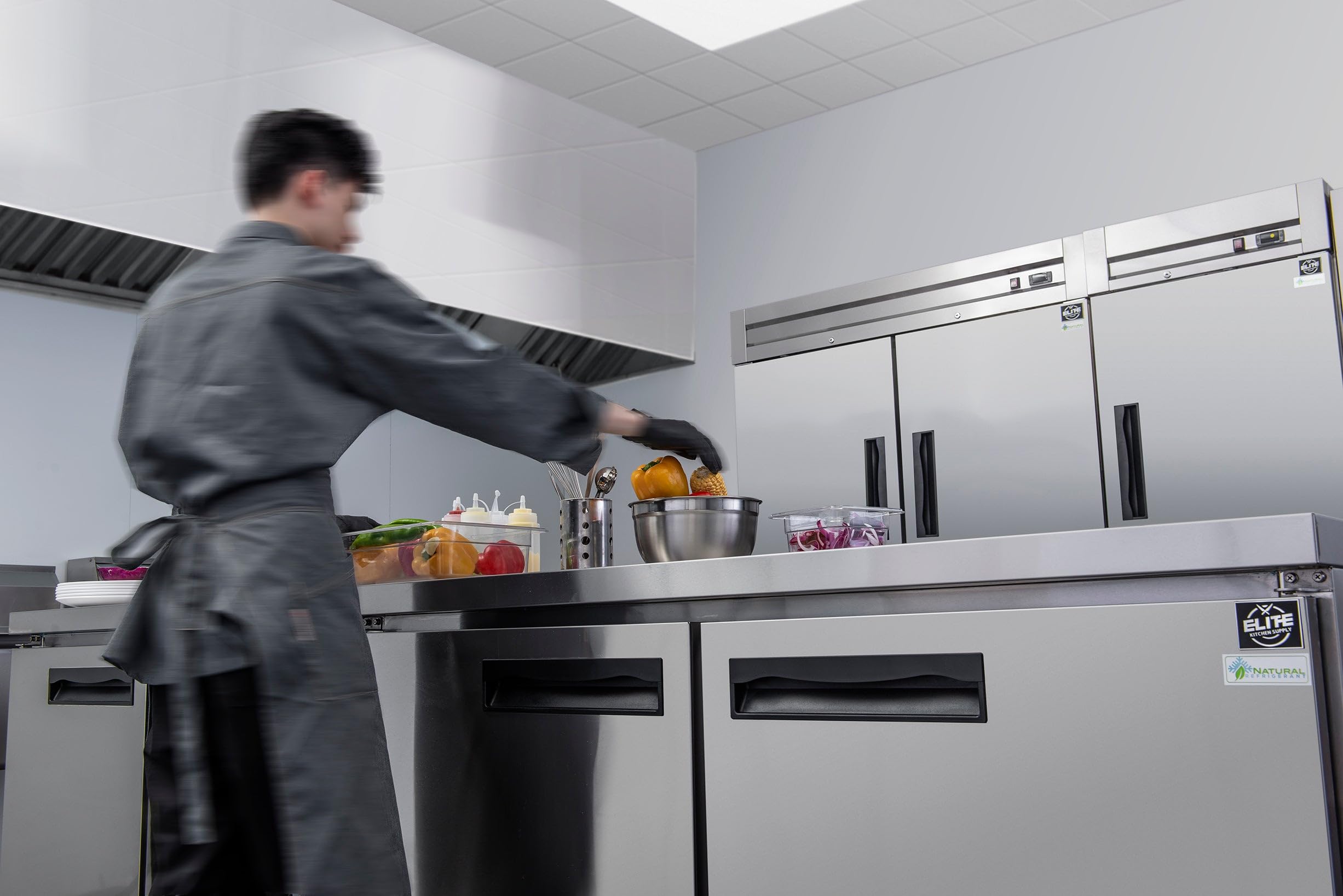 Commercial Undercounter Freezer, ETL NSF 2-Door Upright, 48.125" W 12.2 cu. ft. Auto-Defrost, Stainless Steel Restaurant