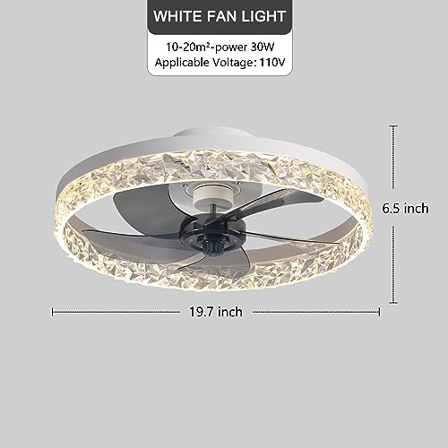 KINDLOV Modern Indoor Flush Mount Ceiling Fan with Lights,Dimmable Low Profile Ceiling Fans with Remote Control,Smart 3 Light Color Change and 6 Speeds for Bedroom Living Room Kitchen,White…