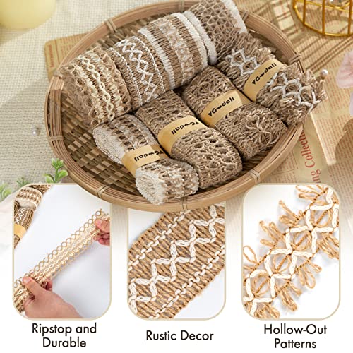 VGOODALL Jute Ribbons, 8 Rolls Burlap Lace Ribbons Rustic Ribbons for Crafts Gift Wrapping Party Decor