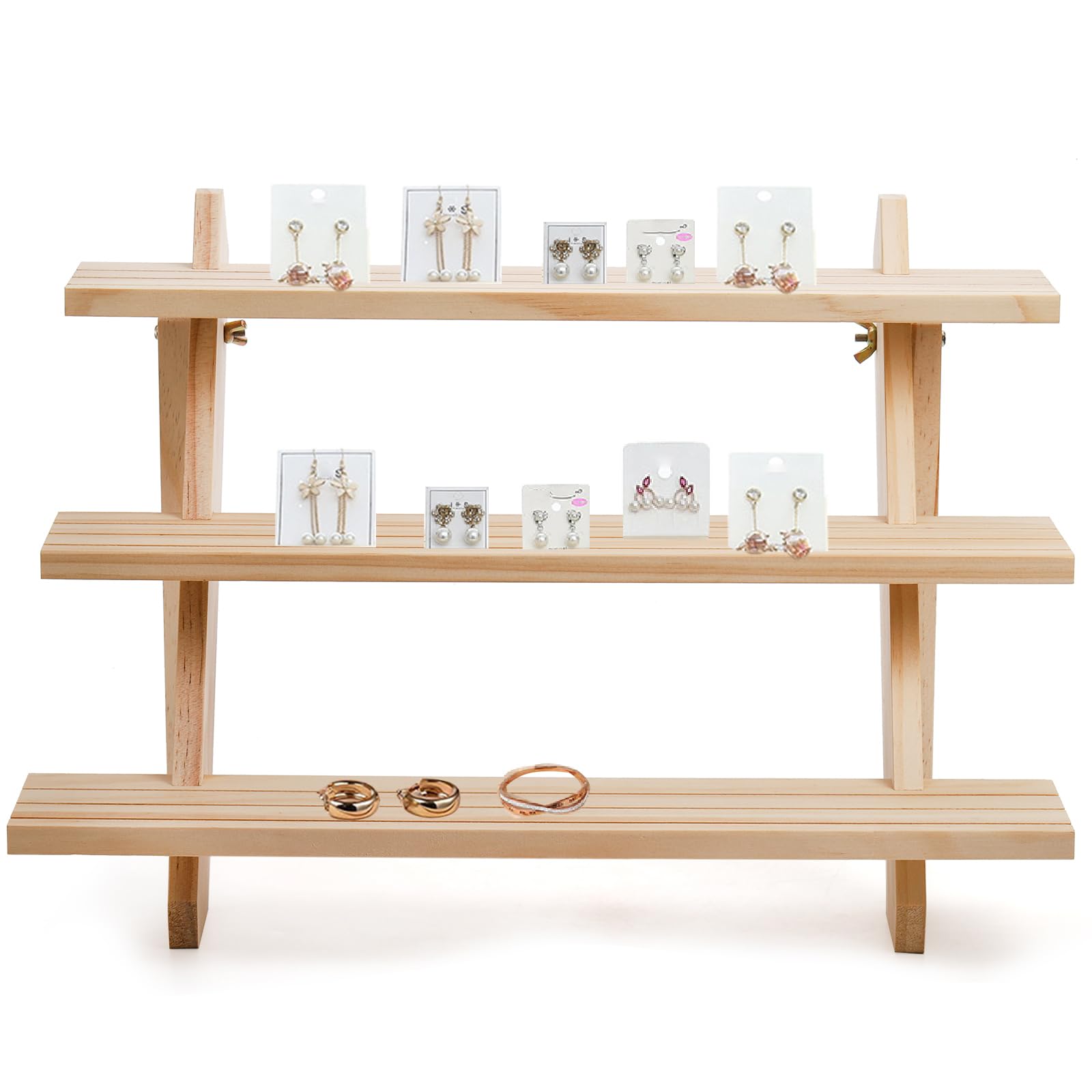 Coloch 3 Tier Wooden Cupcake Stand, Rustic Retail Display Riser Jewelry Holder Stand, for Cupcakes, Desserts, Brooch, Bracelet, Tabletop Jewelry Display, 15.8 x 9x 10.2 Inch