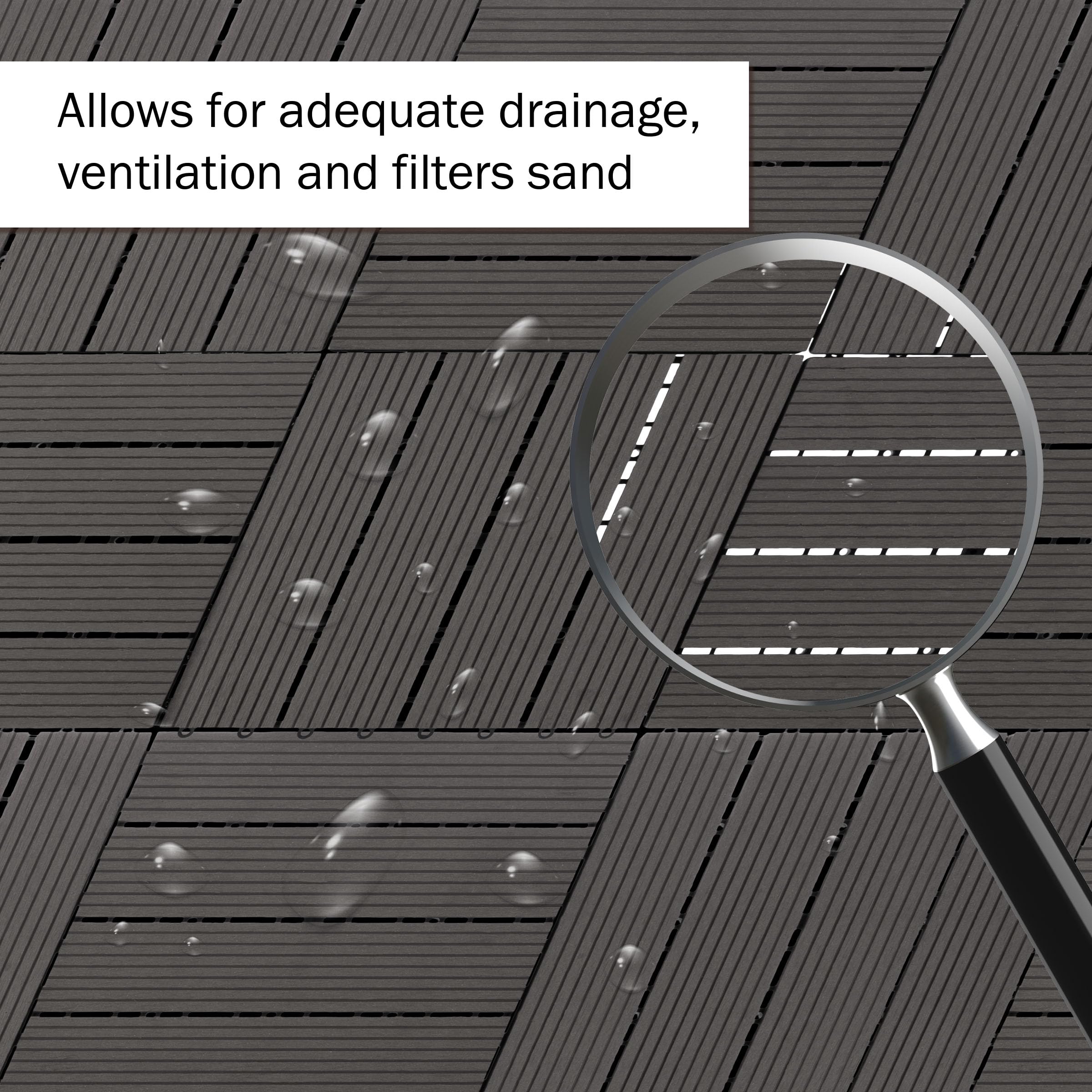 Interlocking Deck Tiles - 6-Pack 11.6-in Wood Plastic Composite All-Weather Outdoor Flooring Balcony Poolside or Patio by Pure Garden (Gray)