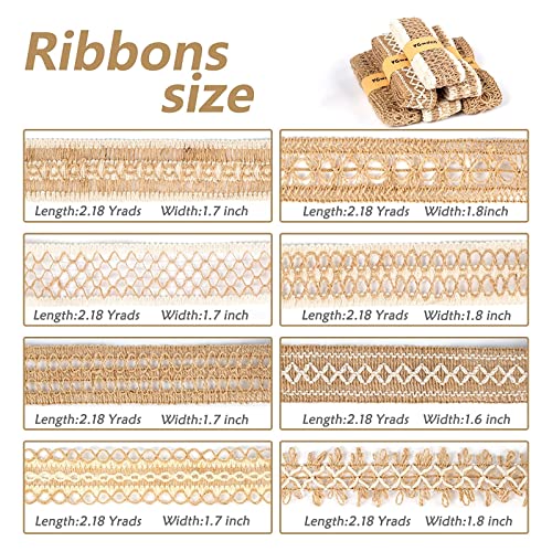 VGOODALL Jute Ribbons, 8 Rolls Burlap Lace Ribbons Rustic Ribbons for Crafts Gift Wrapping Party Decor