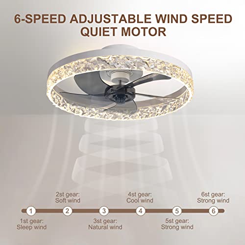 KINDLOV Modern Indoor Flush Mount Ceiling Fan with Lights,Dimmable Low Profile Ceiling Fans with Remote Control,Smart 3 Light Color Change and 6 Speeds for Bedroom Living Room Kitchen,White…
