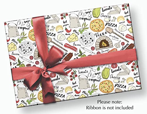 Stesha Party Pizza Gift Wrap Food Present Wrapping Paper, Folded Flat 30 x 20 Inch, 3 Sheets