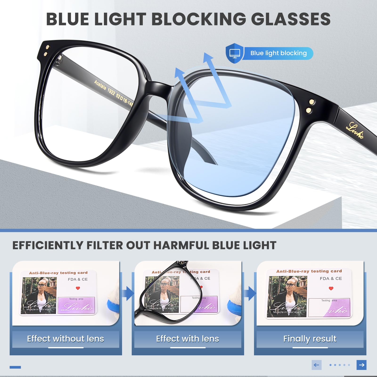livho 2 Pack Blue Light Glasses for Women Men Computer Bluelight Blocking Glasses Anti Eye Fatigue