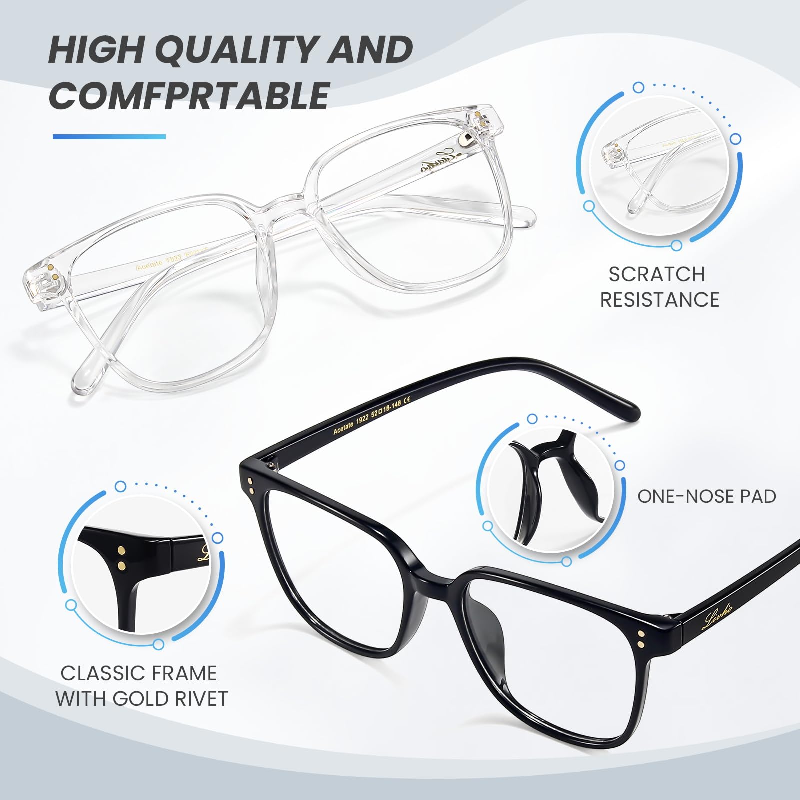 livho 2 Pack Blue Light Glasses for Women Men Computer Bluelight Blocking Glasses Anti Eye Fatigue