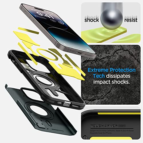 Spigen Tough Armor MagFit Designed for iPhone 14 Pro Max Case (2022) [Kickstand] [Military-Grade Protection] Compatible with MagSafe - Abyss Green