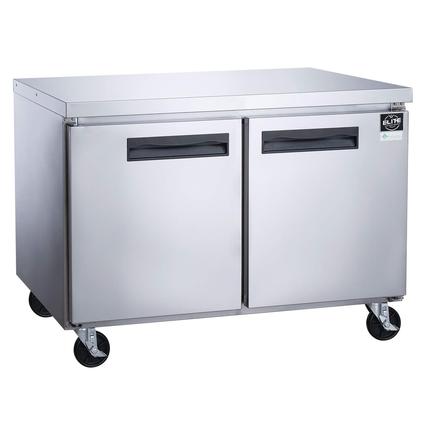 Commercial Undercounter Freezer, ETL NSF 2-Door Upright, 48.125" W 12.2 cu. ft. Auto-Defrost, Stainless Steel Restaurant