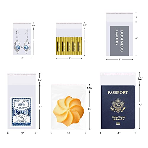 KnR Harmony Self Adhesive Bags 4x5 200pcs Self Sealing Resealable Bags Small Clear Cellophane Bags for Candy Jewelry Necklaces Snacks Nuts Gift Packaging 14 Sizes to Choose from