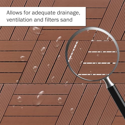 Interlocking Deck Tiles - 6-Pack 11.6-in Wood Plastic Composite All-Weather Outdoor Flooring Balcony Poolside or Patio by Pure Garden (Brown)