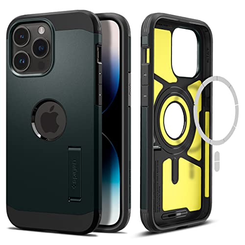 Spigen Tough Armor MagFit Designed for iPhone 14 Pro Max Case (2022) [Kickstand] [Military-Grade Protection] Compatible with MagSafe - Abyss Green