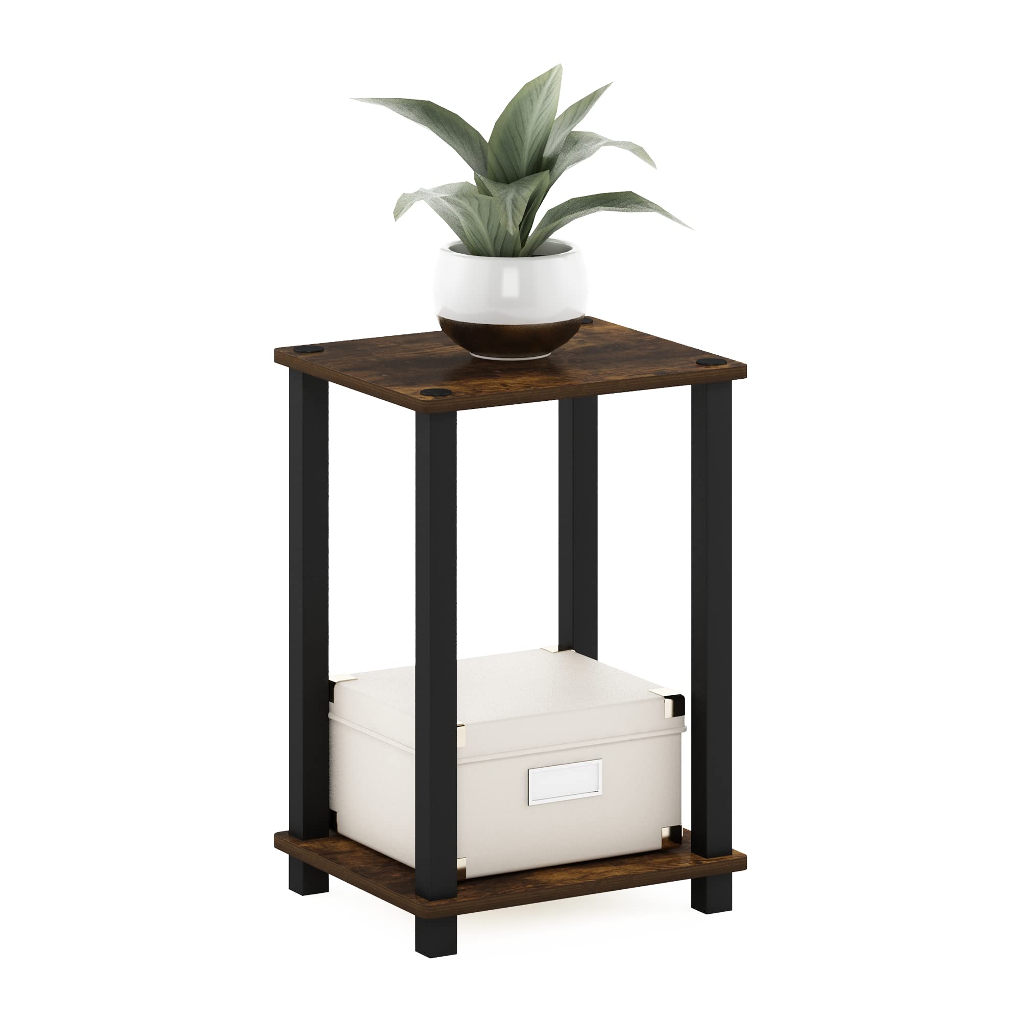 Furinno Simplistic End Table, 2-Pack, Amber Pine/Black