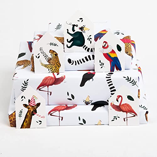 CENTRAL 23 - Wrapping Paper for Kids - Jungle Safari - Green - 6 Gift Wrap Sheets for Boys Girls Birthdays Children - Recyclable