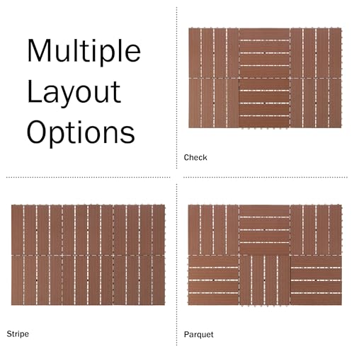 Interlocking Deck Tiles - 6-Pack 11.6-in Wood Plastic Composite All-Weather Outdoor Flooring Balcony Poolside or Patio by Pure Garden (Brown)