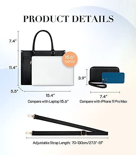 Missnine Laptop Tote Bag 15.6 inch Laptop Bag Stylish Briefcase for Women Work Shoulder Bags with Clutch Wallet 2 PCS Set
