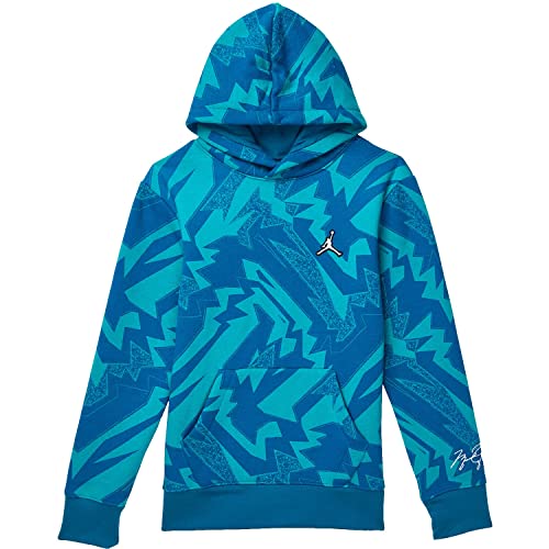 Jordan Boy's MJ Essentials All Over Print Fleece Sweatshirt (Big Kids) French Blue MD (10-12 Big Kid)