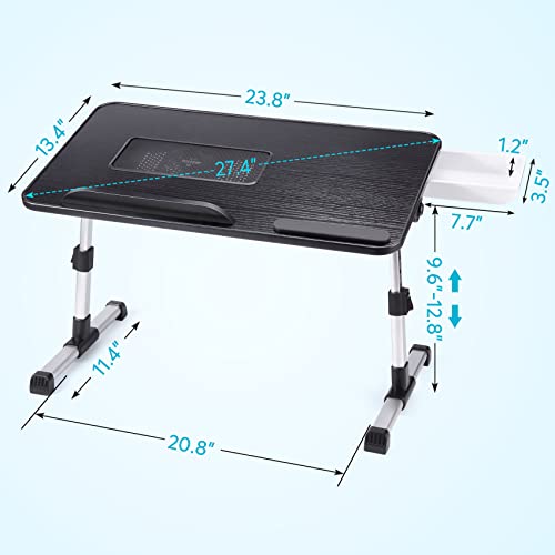 Slendor Laptop Desk Adjustable Laptop Stand Foldable Bed Table Portable Lap Desk Folding Notebook Stand Reading and Writing Holder Breakfast Tray with Drawer and Cooling Fan for Bed Couch Sofa Floor