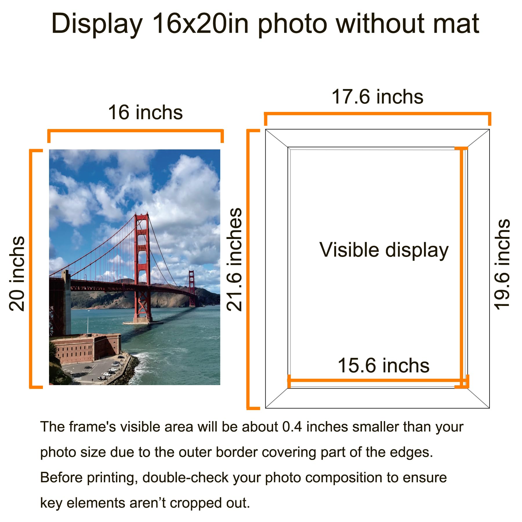 LUCKYLIFE 16x20 Frames, Picture Frames for Wall, Display Pictures 11x14 with Mat or 16x20 without Mat, Set of 2, Black
