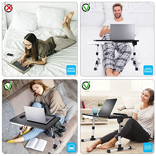 Slendor Laptop Desk Adjustable Laptop Stand Foldable Bed Table Portable Lap Desk Folding Notebook Stand Reading and Writing Holder Breakfast Tray with Drawer and Cooling Fan for Bed Couch Sofa Floor