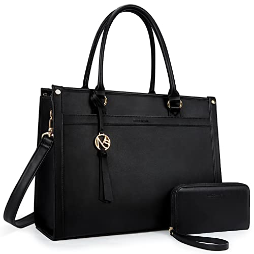 Missnine Laptop Tote Bag 15.6 inch Laptop Bag Stylish Briefcase for Women Work Shoulder Bags with Clutch Wallet 2 PCS Set