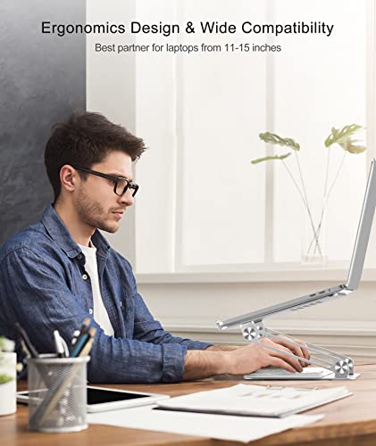 BoYata Laptop Stand, Adjustable Laptop Riser Ergonomic Computer Stand for Desk, Aluminum Laptop Holder Compatible for MacBook Pro/Air, Surface Laptop and Other Laptops up to 15 Inches