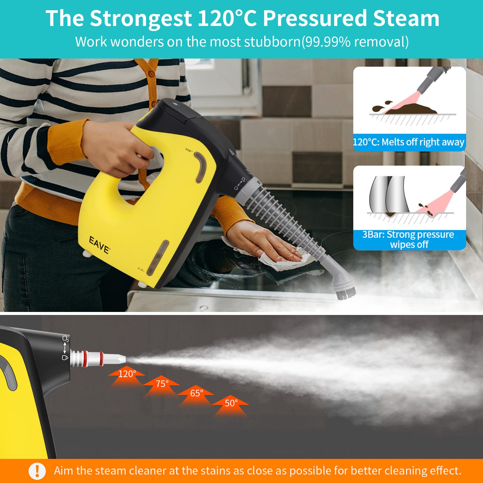 Handheld Steam Cleaner for Home Use, Fast Heat, Limitless Use Time, with Lock Button & Full Accessory Set, Portable & Hand Held, Pressurized Steamer for Cleaning Car, Tile Grout, Upholstery, Furniture