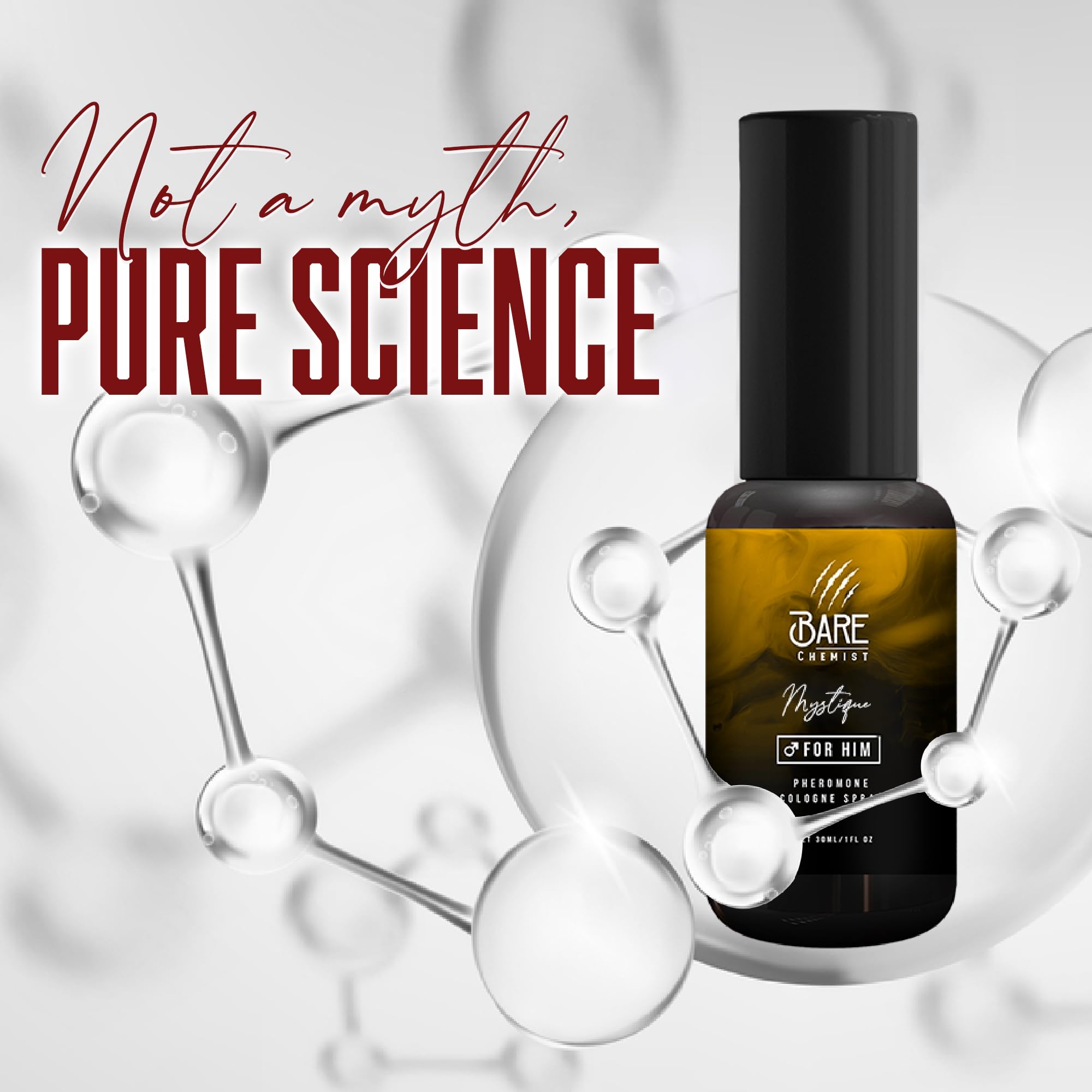 Bare Chemist Mystique Pheromone Cologne for Men – Extra Strong Concentrated Formula – Long-Lasting Exotic Scent – 1.01 Fl Oz Spray