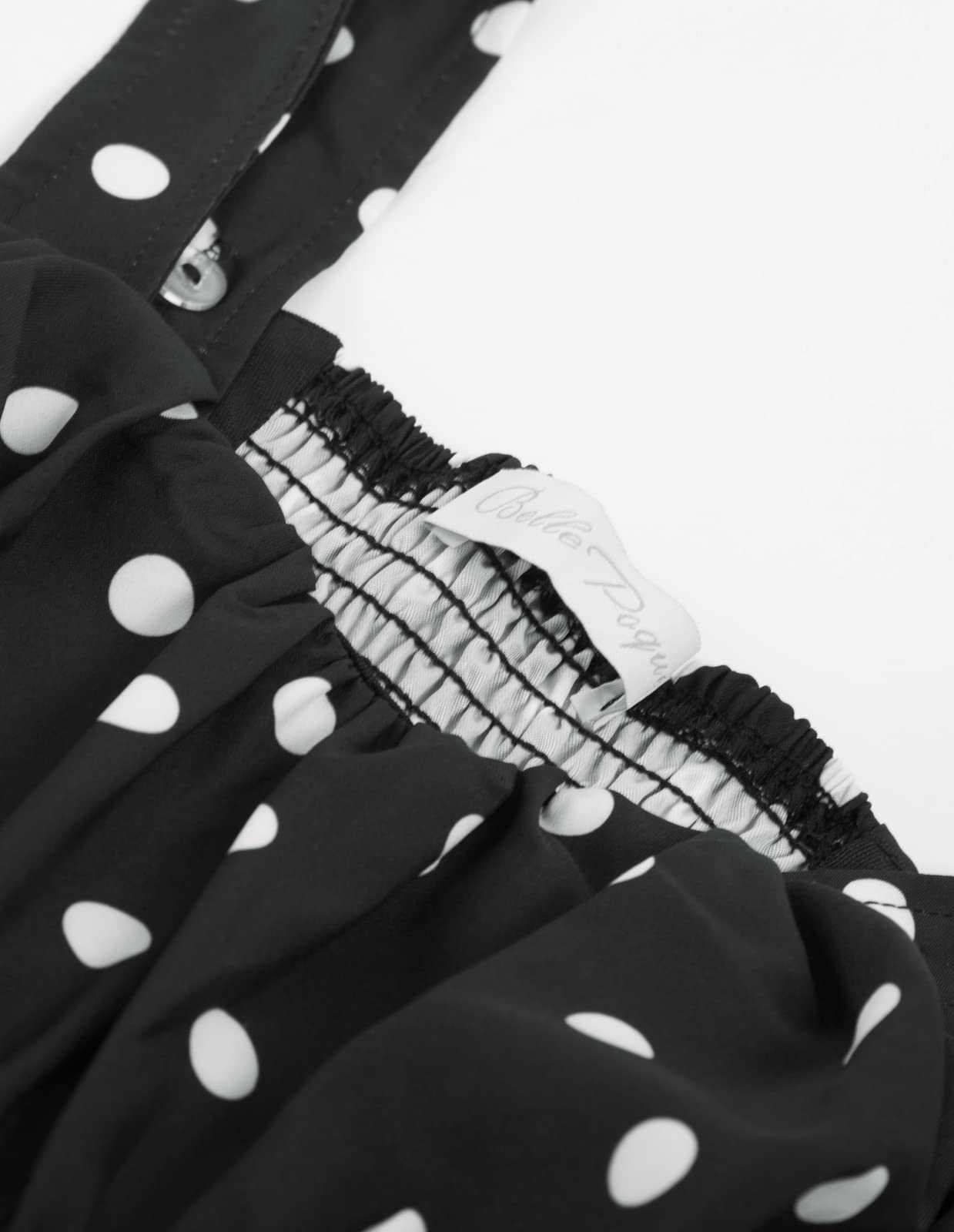 Vintage Dress for Women 1950s Summer Spaghetti Strap Ruched A-Line Flowy Swing Dress Black Polka Dot Dress L