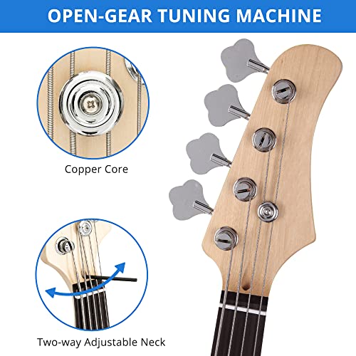 Ktaxon 4 String Electric Bass Guitar, PB-Style Full Size Standard Right Handed Beginner Kit with 20W AMP Gig Bag Strap for Youths & Adults (Yellow)