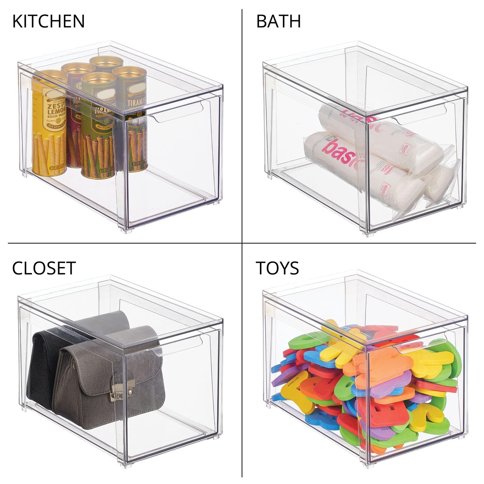 mDesign Plastic Stackable Closet Storage Organizer Bins with Pull Out Drawer for Cabinet, Desk, Shelf, Cupboard, or Dresser Organization - Lumiere Collection - 2 Pack - Clear