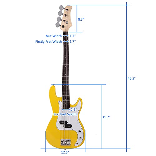 Ktaxon 4 String Electric Bass Guitar, PB-Style Full Size Standard Right Handed Beginner Kit with 20W AMP Gig Bag Strap for Youths & Adults (Yellow)