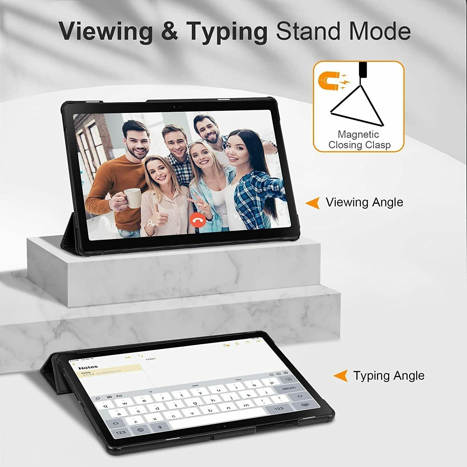SAMSUNG 2022 Galaxy Tab A8 10.5” Inch 64GB Wi-Fi Android 11 Touchscreen International Tablet Bundle – MDTec Hard Back Tri-Fold Stand Cover Case and 64GB microSD Card [Gray]