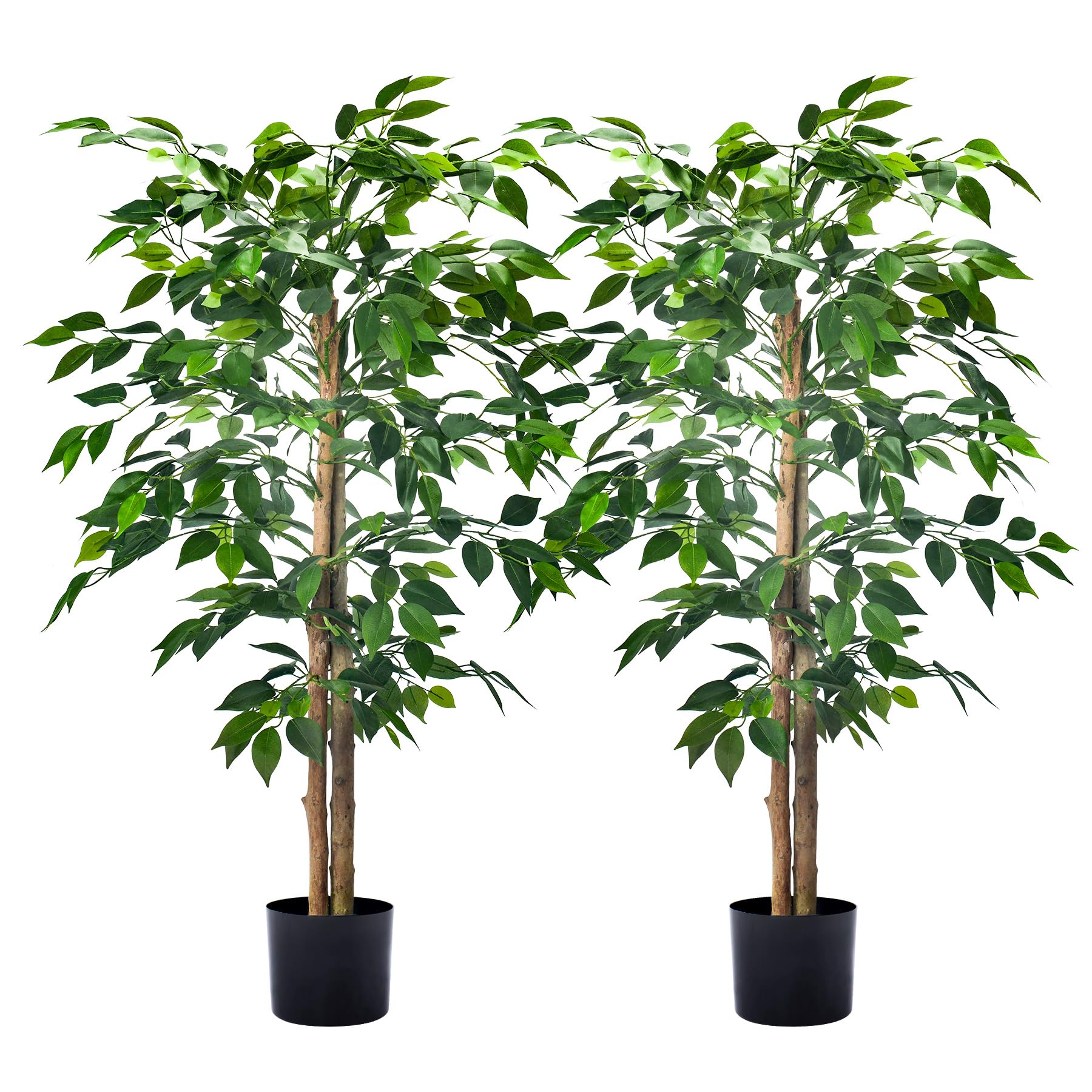 HAIHONG 2Packs 4FT Artificial Ficus Trees with Realistic Leaves and Natural Trunk, Faux Ficus Tree with Sturdy Plastic Nursery Pot, Fake Ficus Tree for Office Home Farmhouse for Indoor Outdoor Decor