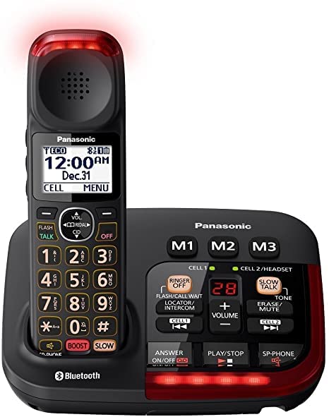 Panasonic KX-TGM430B + (1) KX-TGMA44B Link to Cell Bluetooth Talking Caller ID Voice Volume Booster Slow Talk Control Amplified Cordless Phone - 2 Handset