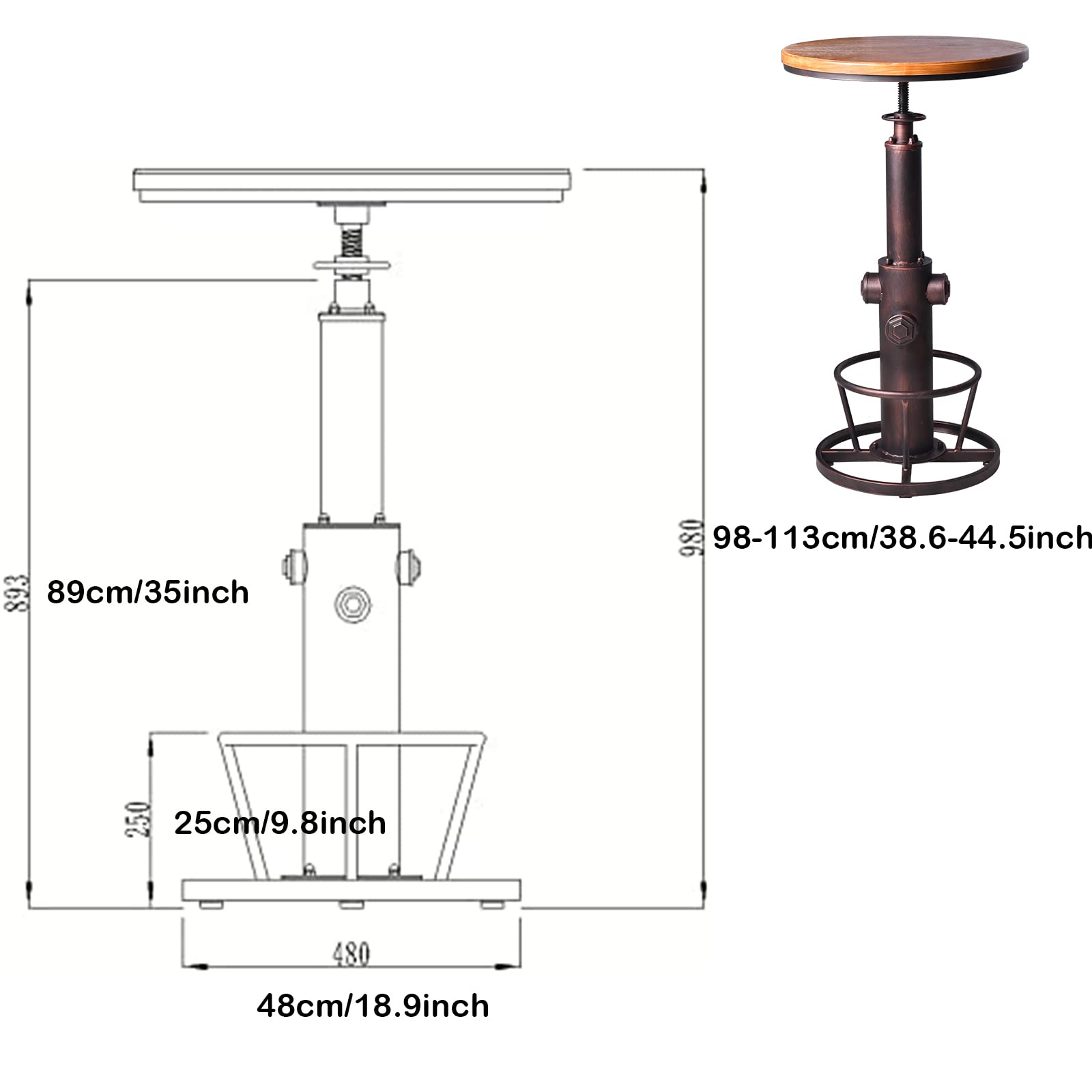 BOKKOLIK 3 Pieces Vintage Dining Table Set Industrial Pub Table and Chairs Rustic Bar Table with Stools Swivel High Top Table Height Adjustable
