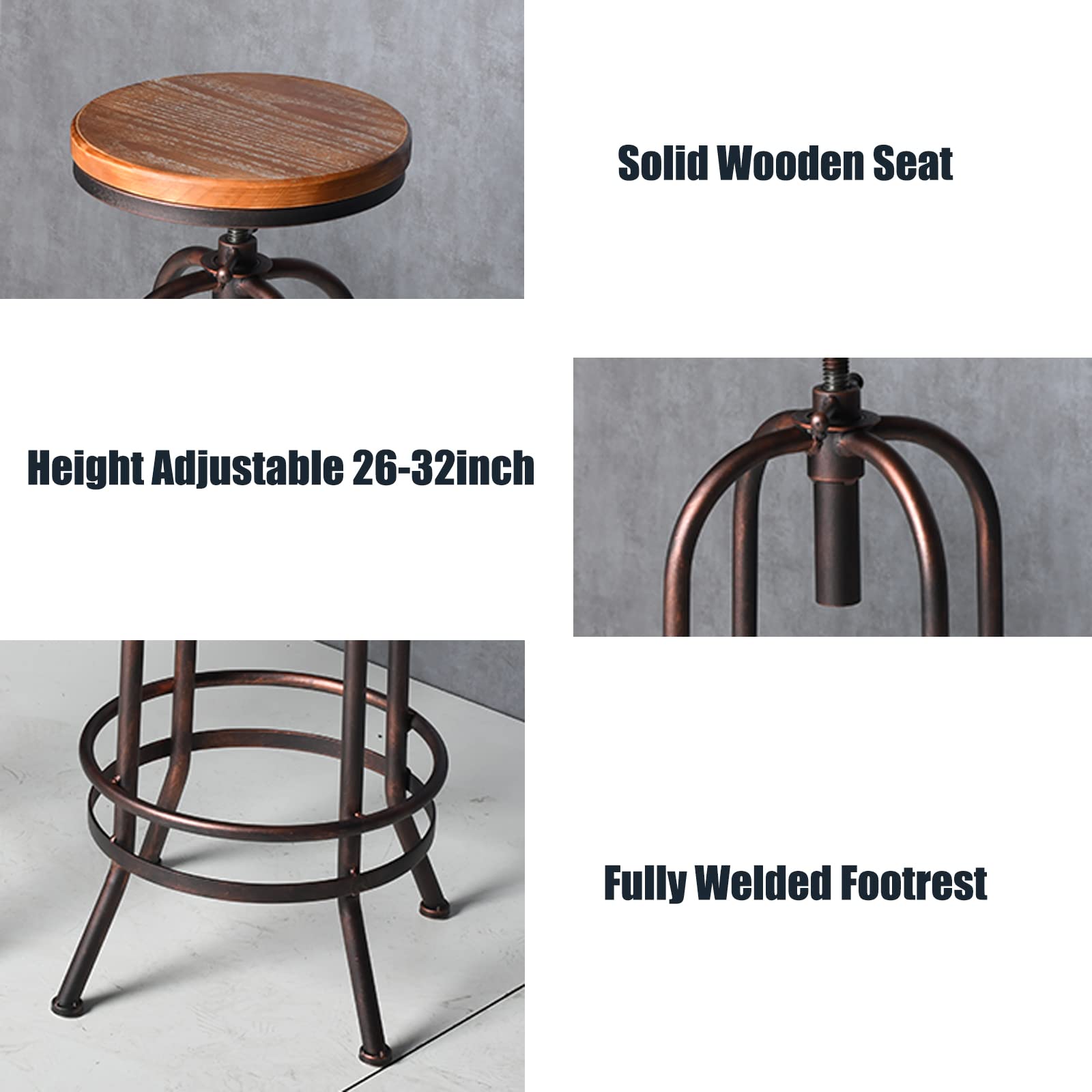 BOKKOLIK 3 Pieces Vintage Dining Table Set Industrial Pub Table and Chairs Rustic Bar Table with Stools Swivel High Top Table Height Adjustable